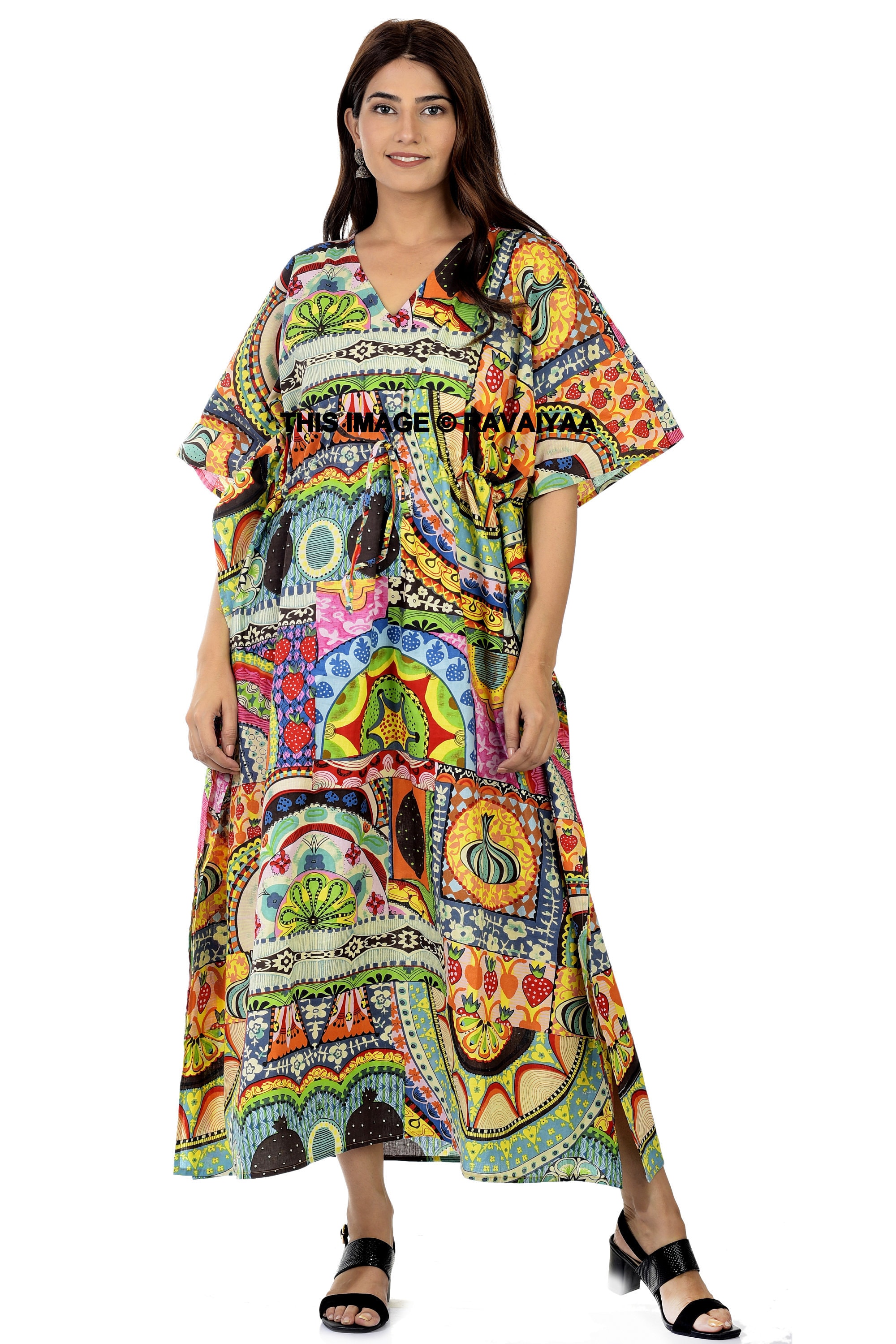 Indian Soft Cotton Kaftan Abstract Printed Perfect Long Etsy