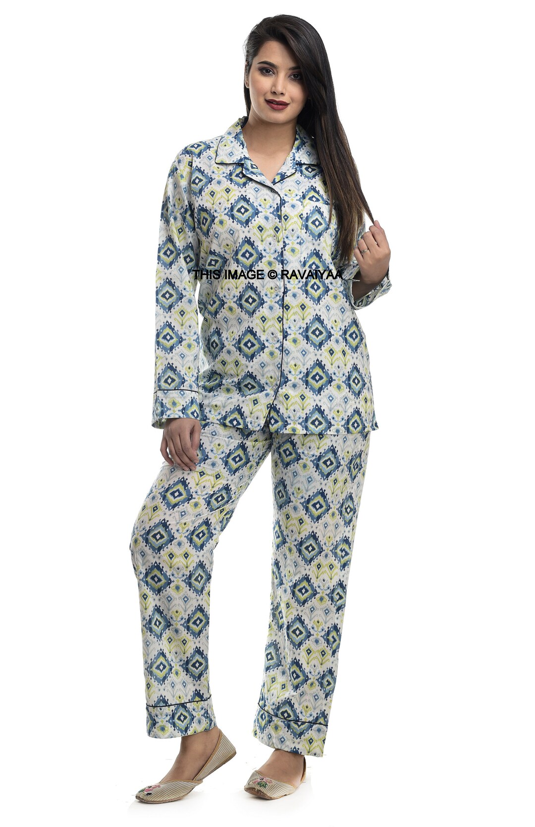 Cotton Pyjamas Set Top, Hand Block Print Cotton Night Dress Women Night ...
