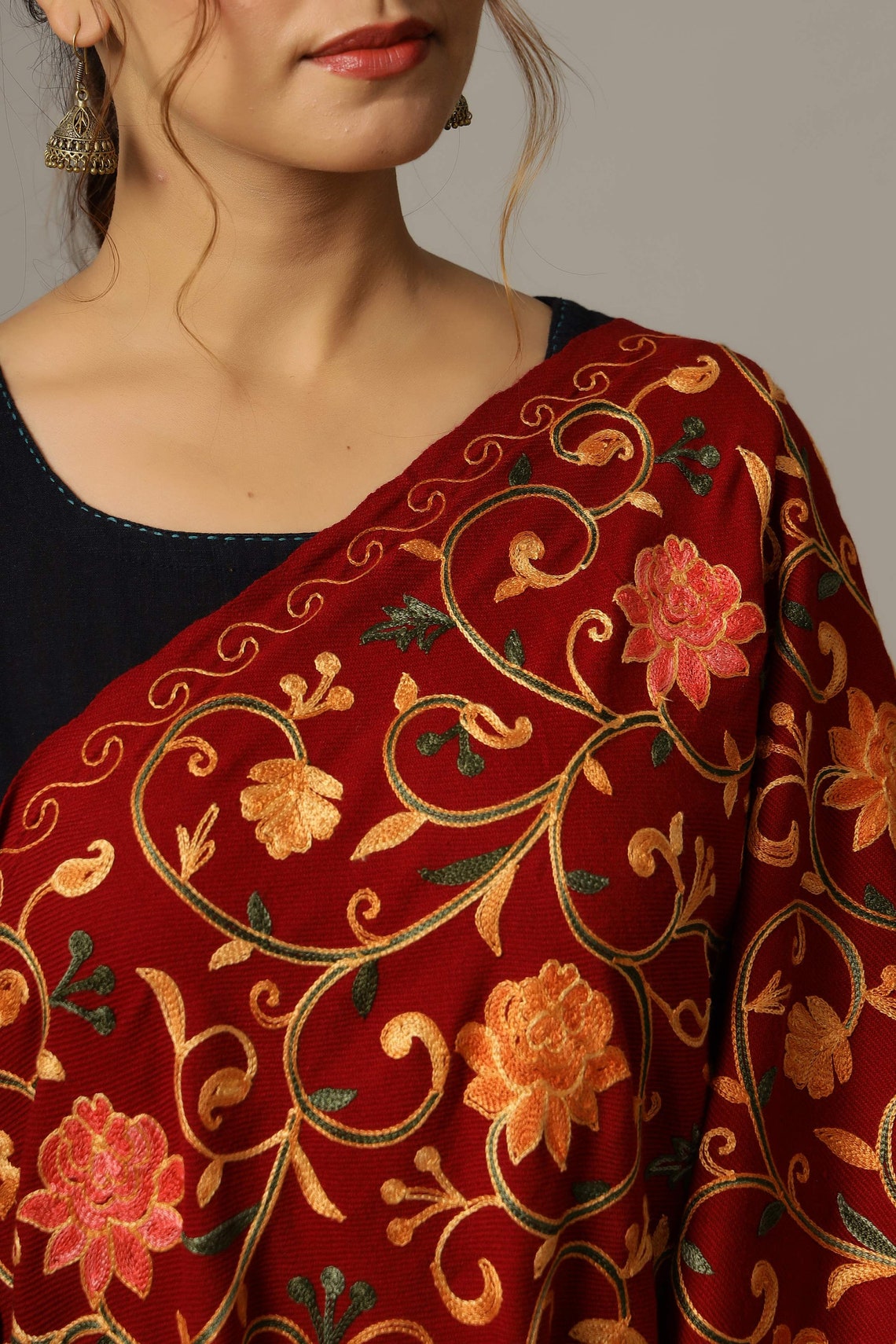 Embroidered Floral Stole/ Maroon Stole/ Black Stole/ Fashion | Etsy