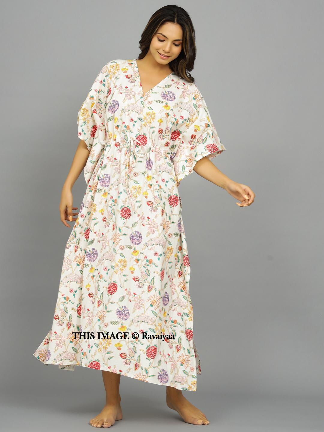Indian Cotton Kaftan Maxi Dress, Long Floral Kaftan, Plus Size Women's ...