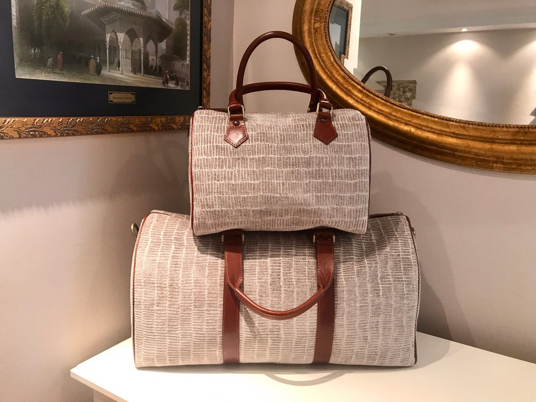 Two Size Velvet Duffle Bags With Genuine Leather Straps - Etsy