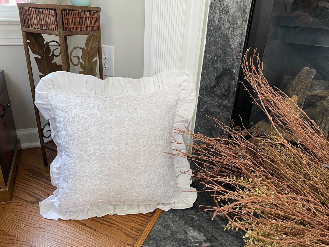 Handmade Lace and Linen Pillow Cover Rustic Home Decor, Shabby Chic ...