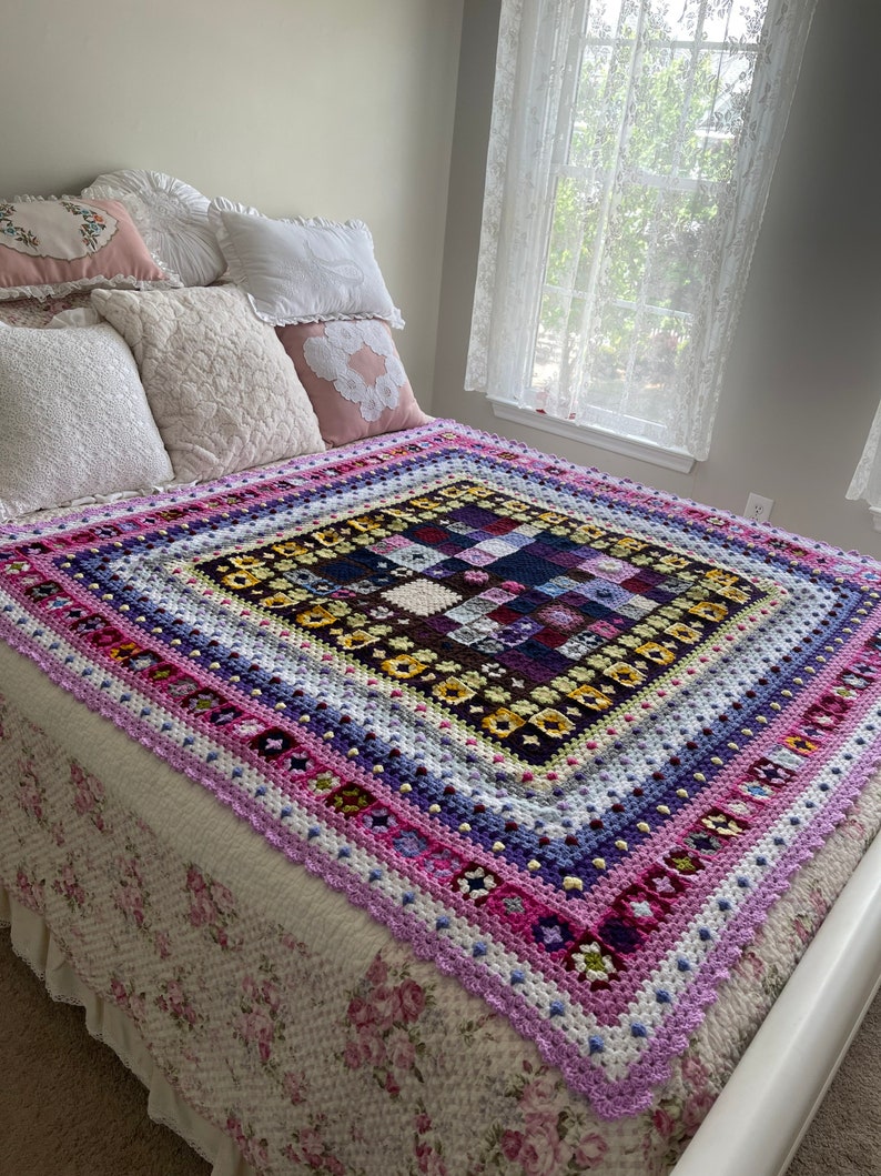 Afghan Blanket, Crochet Blanket, Handmade Afghan Queen Size Granny ...
