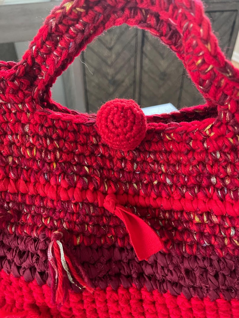 Red Large Tote Bag | Handmade Boho Hippie Shoulder Bag | Eco-friendly ...