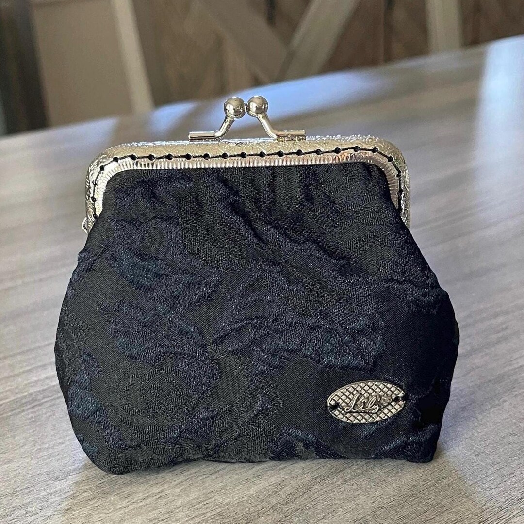 Black Satin Kiss Lock Purse | Handmade Retro Mini Coin Pouch | Vintage ...