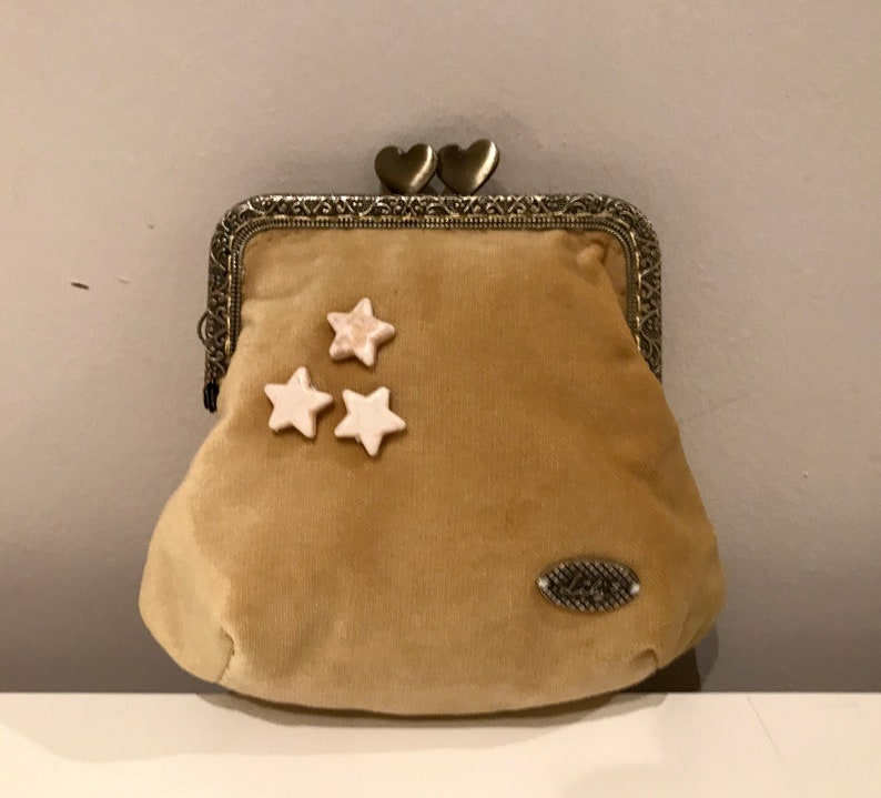 Velvet Coin Purse in Yellow Color Retro Style Wallet Kiss Lock Coin ...