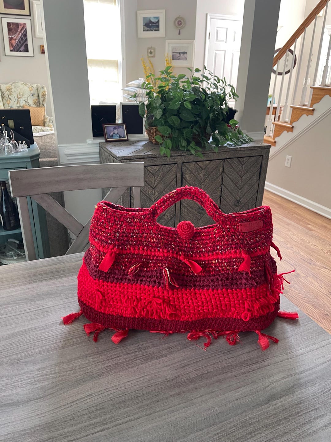 Red Large Tote Bag | Handmade Boho Hippie Shoulder Bag | Eco-friendly ...
