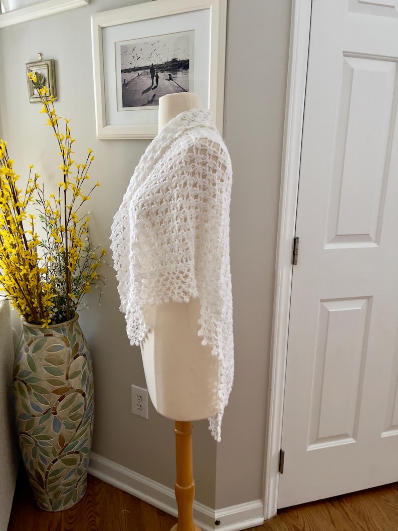 Handmade White Crochet Wedding Shawl | Lightweight Bridal Wrap With ...