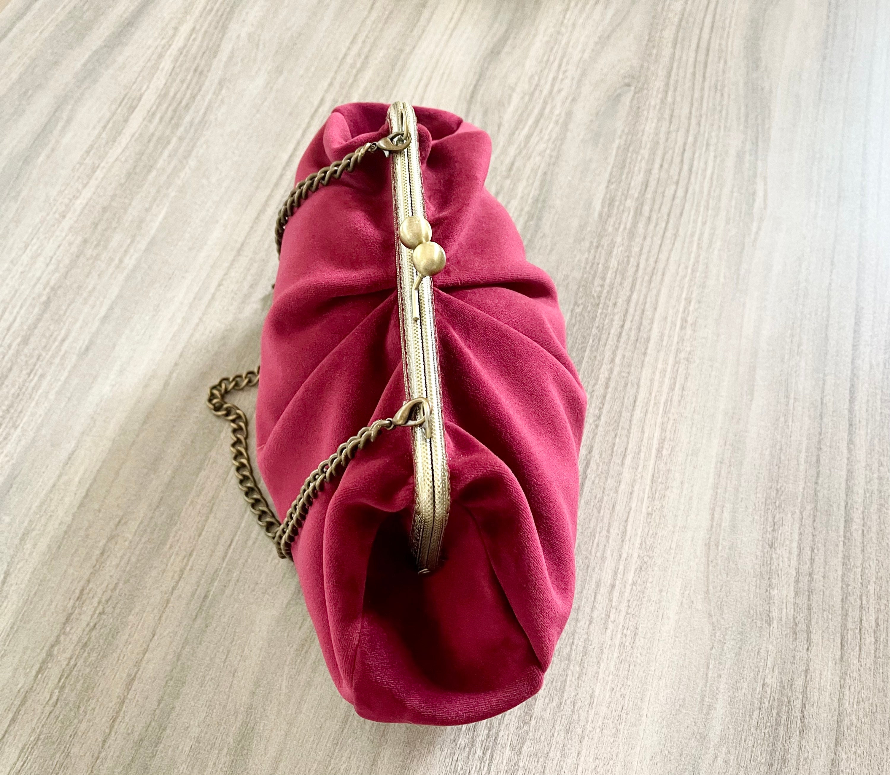 Burgundy Velvet Handmade Frame Clutch Retro Style Crossbody - Etsy