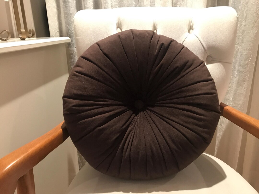 Brown Velvet Handmade Round Cushion - Victorian Style Pillow | Shabby ...