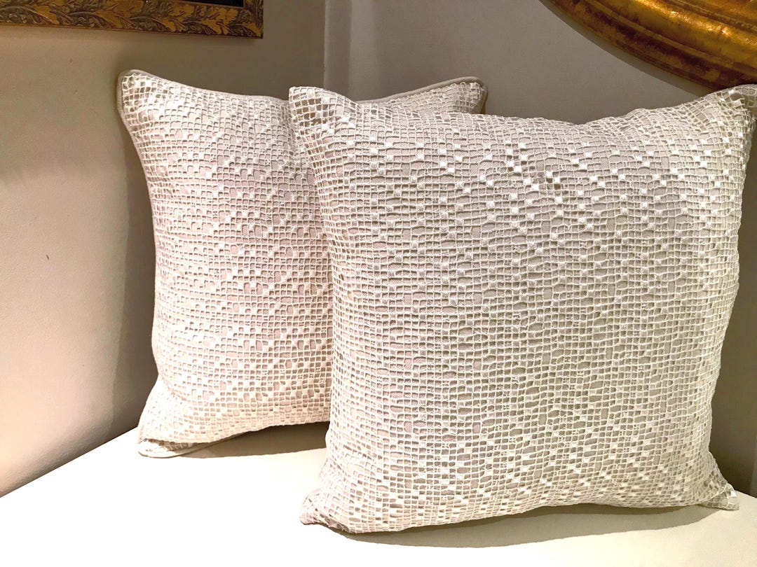 Handmade White Linen Pillow Cover With Lace Trim, Farmhouse Decor ...
