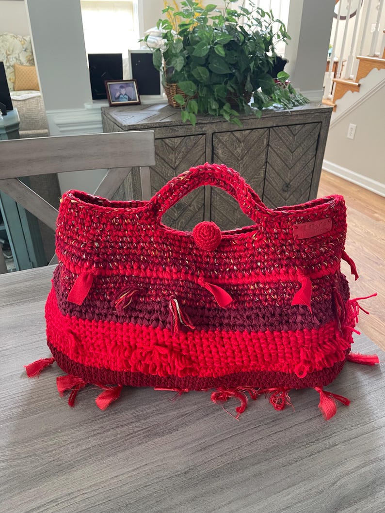 Red Large Tote Bag | Handmade Boho Hippie Shoulder Bag | Eco-friendly ...