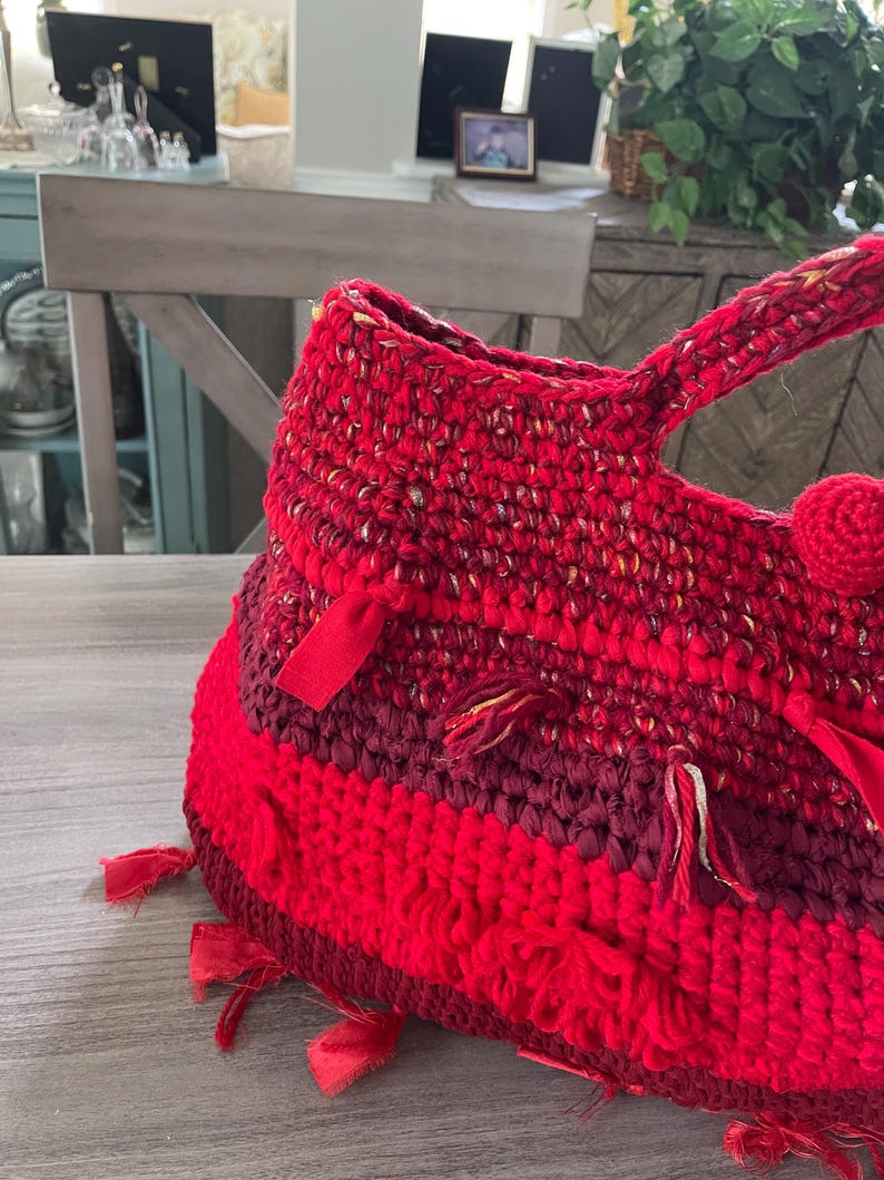 Red Large Tote Bag | Handmade Boho Hippie Shoulder Bag | Eco-friendly ...