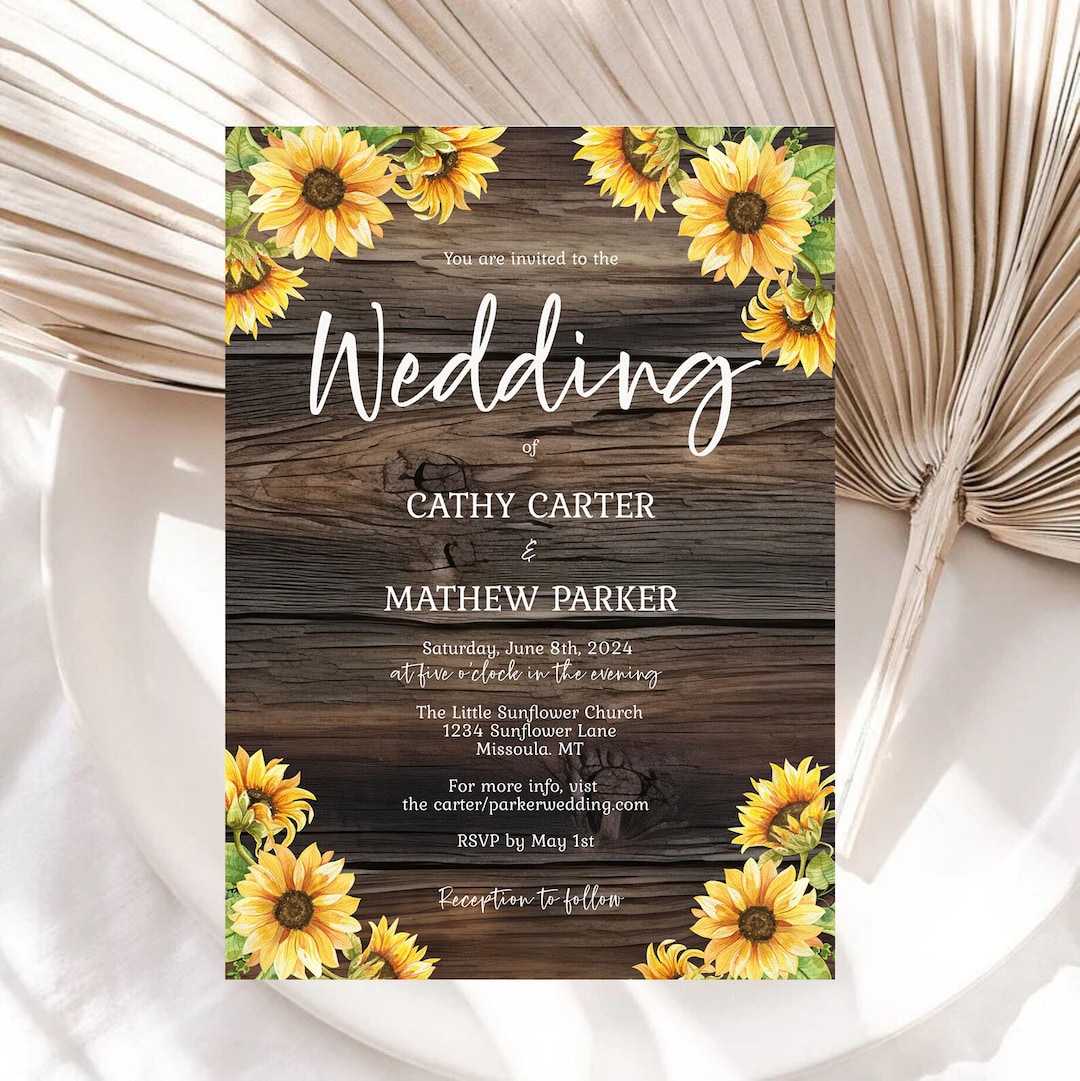 Rustic Sunflower Wedding Invitation Template Country Sunflower Wedding ...