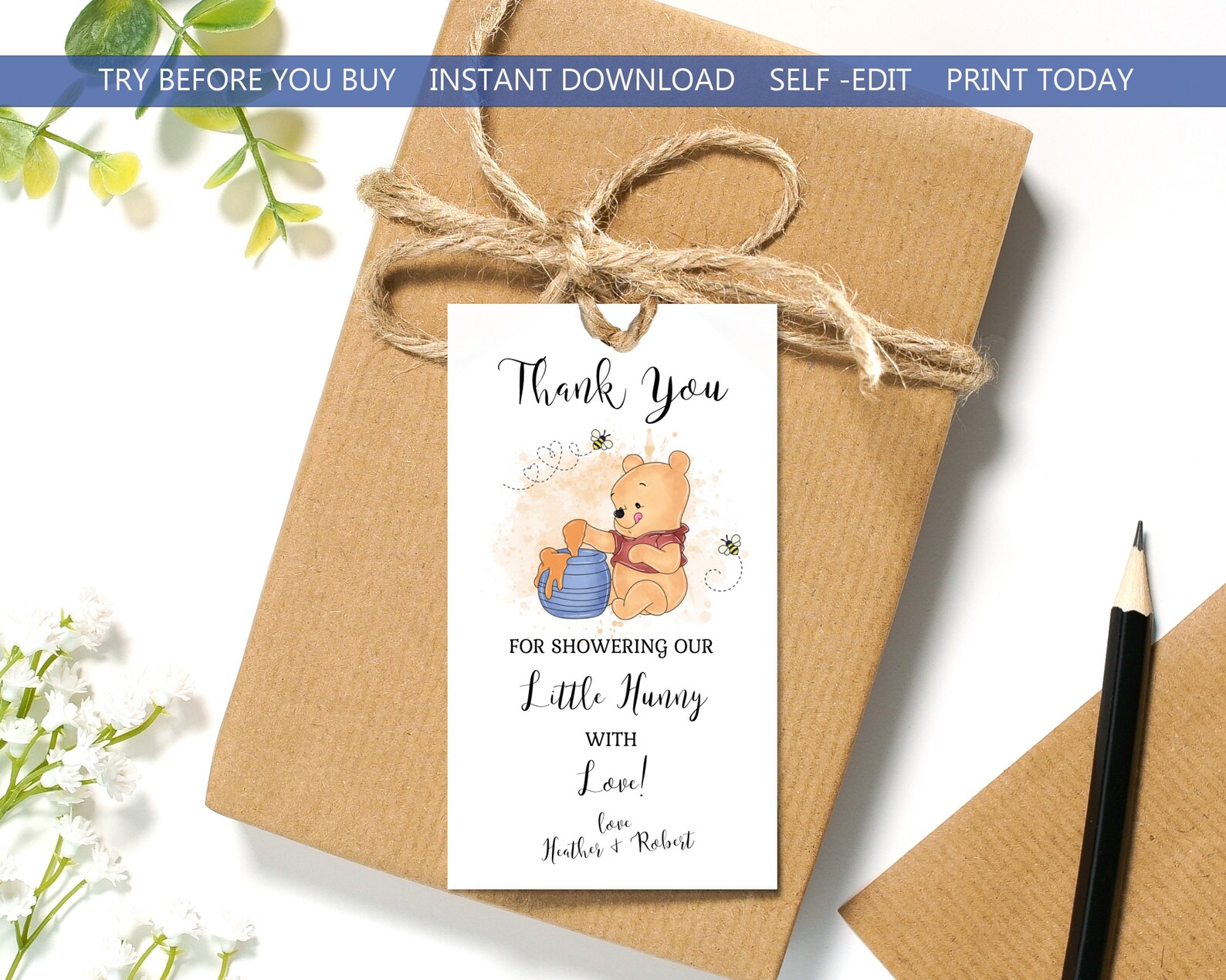 A Little Hunny is on the Way Favor Tag Template Winnie the - Etsy