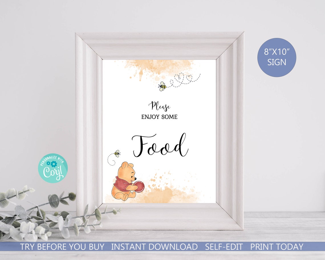 Winnie the Pooh Please Enjoy Some Food Sign A Little Hunny Shower ...