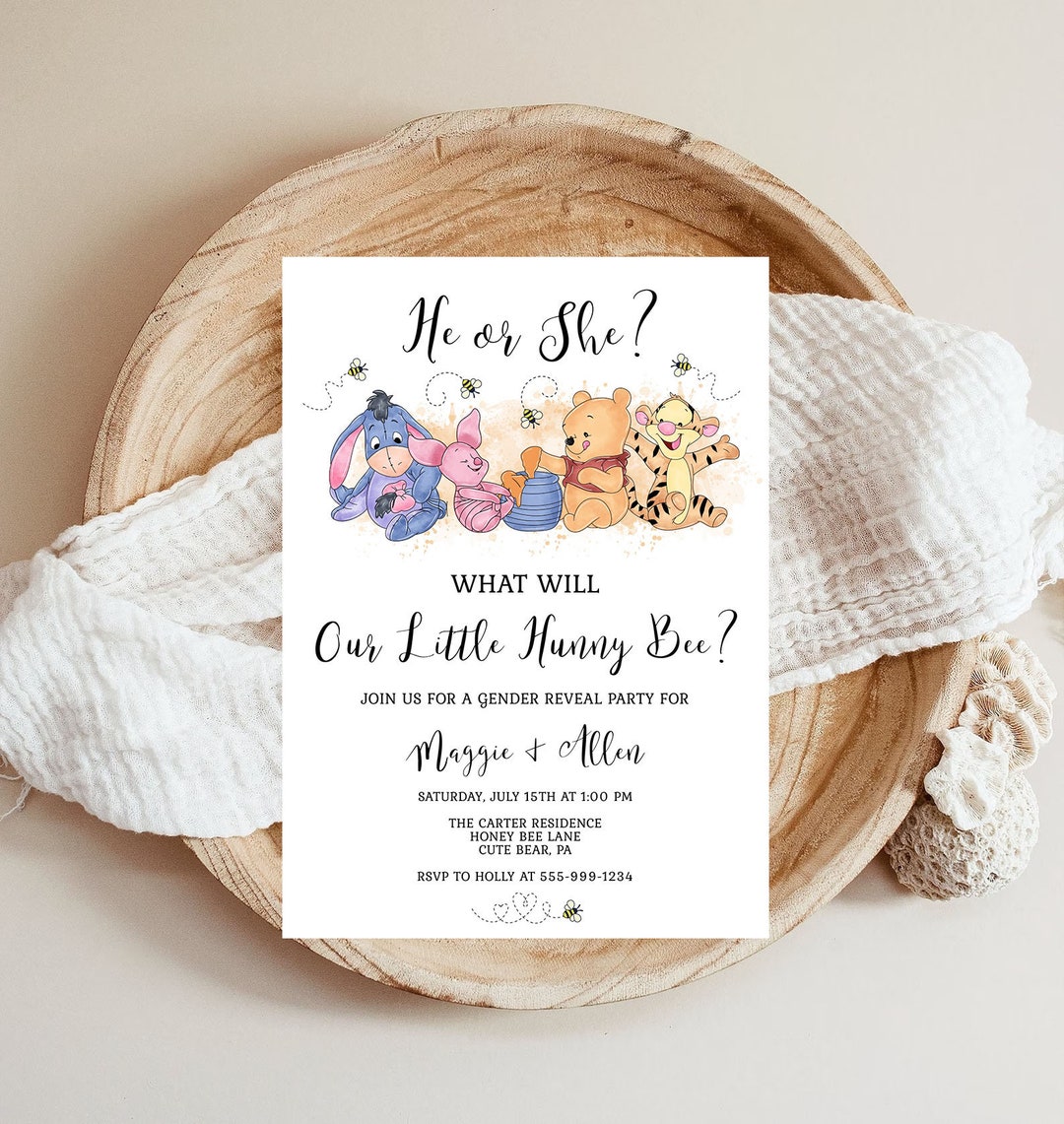 Winnie the Pooh What Will Our Little Hunny Bee Gender Reveal Invitation ...