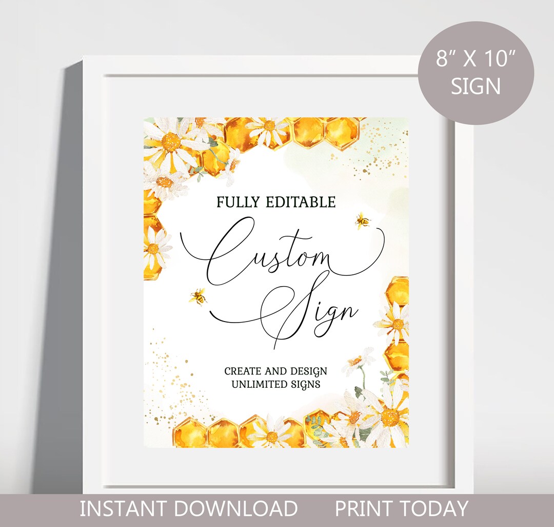 Bee Custom Sign Templates DYI Custom Signs Honeybee - Etsy