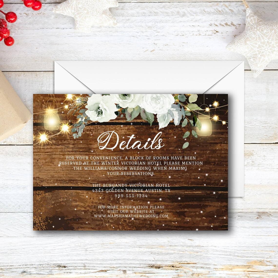 Rustic Country Winter Wedding Invitation 3 Card Set Template - Etsy