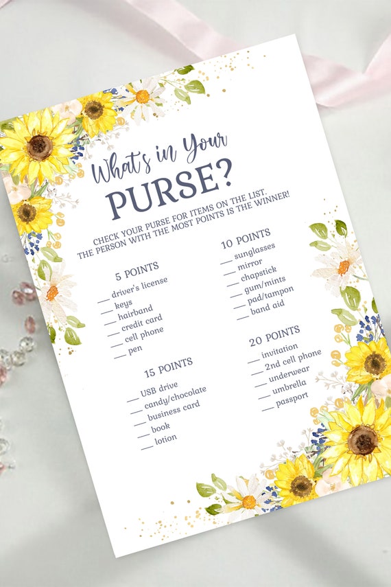 Sunflower Daisy Whats in Your Purse Bridal Shower Game - Etsy