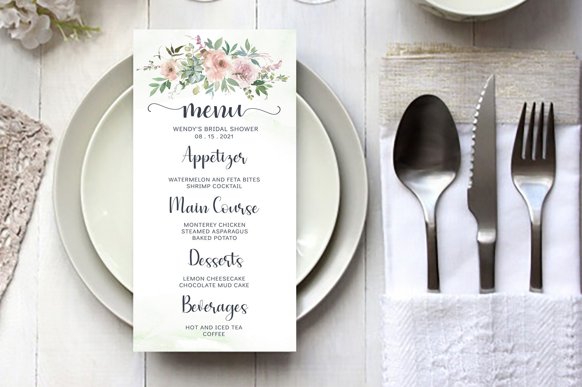 Editable Menu Card Template Menu Cards Blush Powder Pink Rose - Etsy