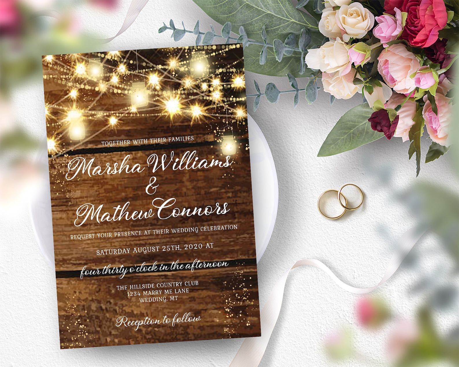 Rustic Country Wedding Invitation Template Barn Wood Strings - Etsy