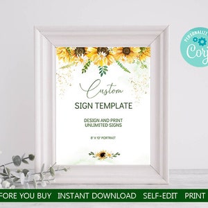 Sunflower Custom Sign Template Our Little Sunflower is Turning One DIY ...