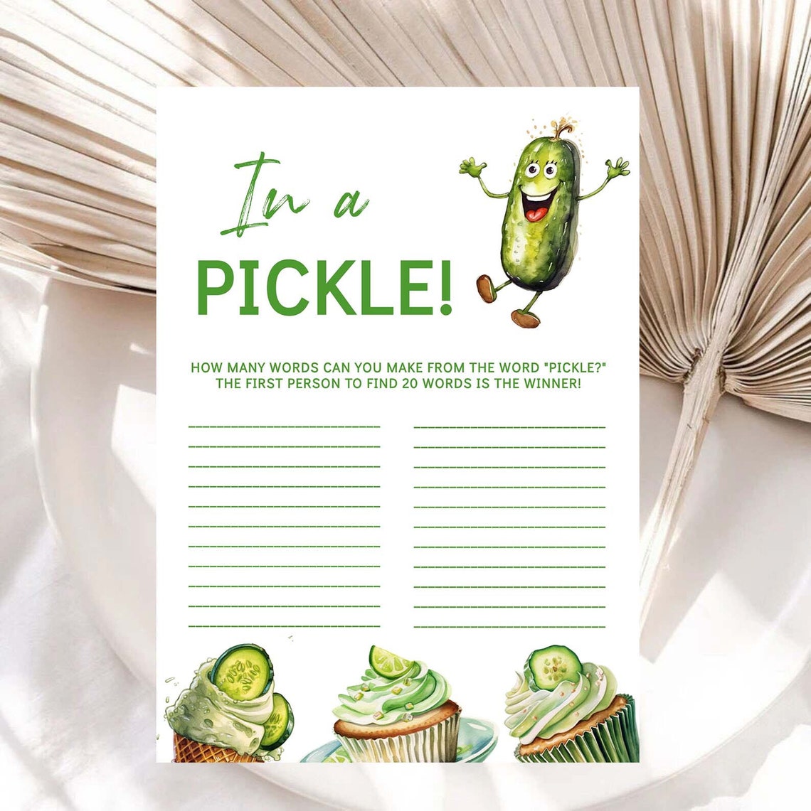 In a Pickle Birthday Party Word Game Template A Big Dill Birthday Party ...