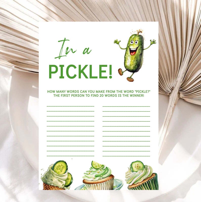 In a Pickle Birthday Party Word Game Template A Big Dill Birthday Party ...
