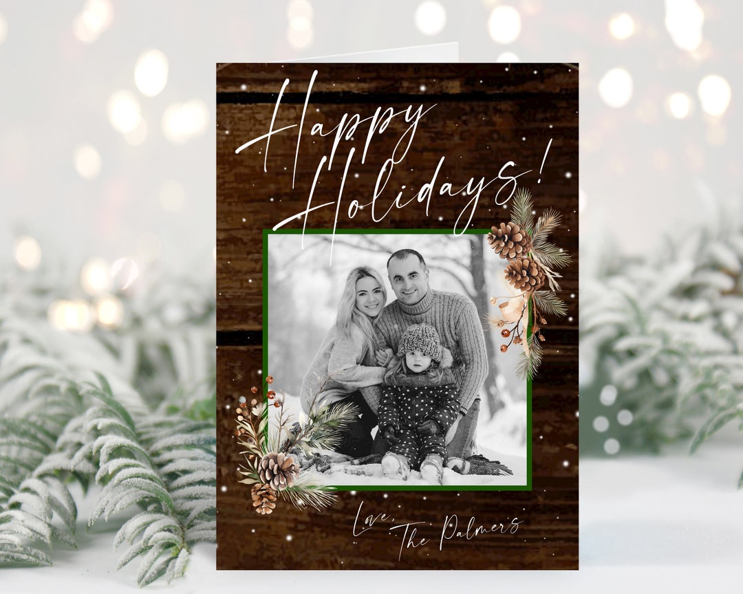 Happpy Holidays Rustic Christmas Card Template Christmas Card Photo ...