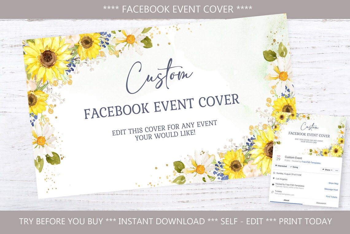 Editable Sunflower Custom Facebook Event Cover Template | Etsy