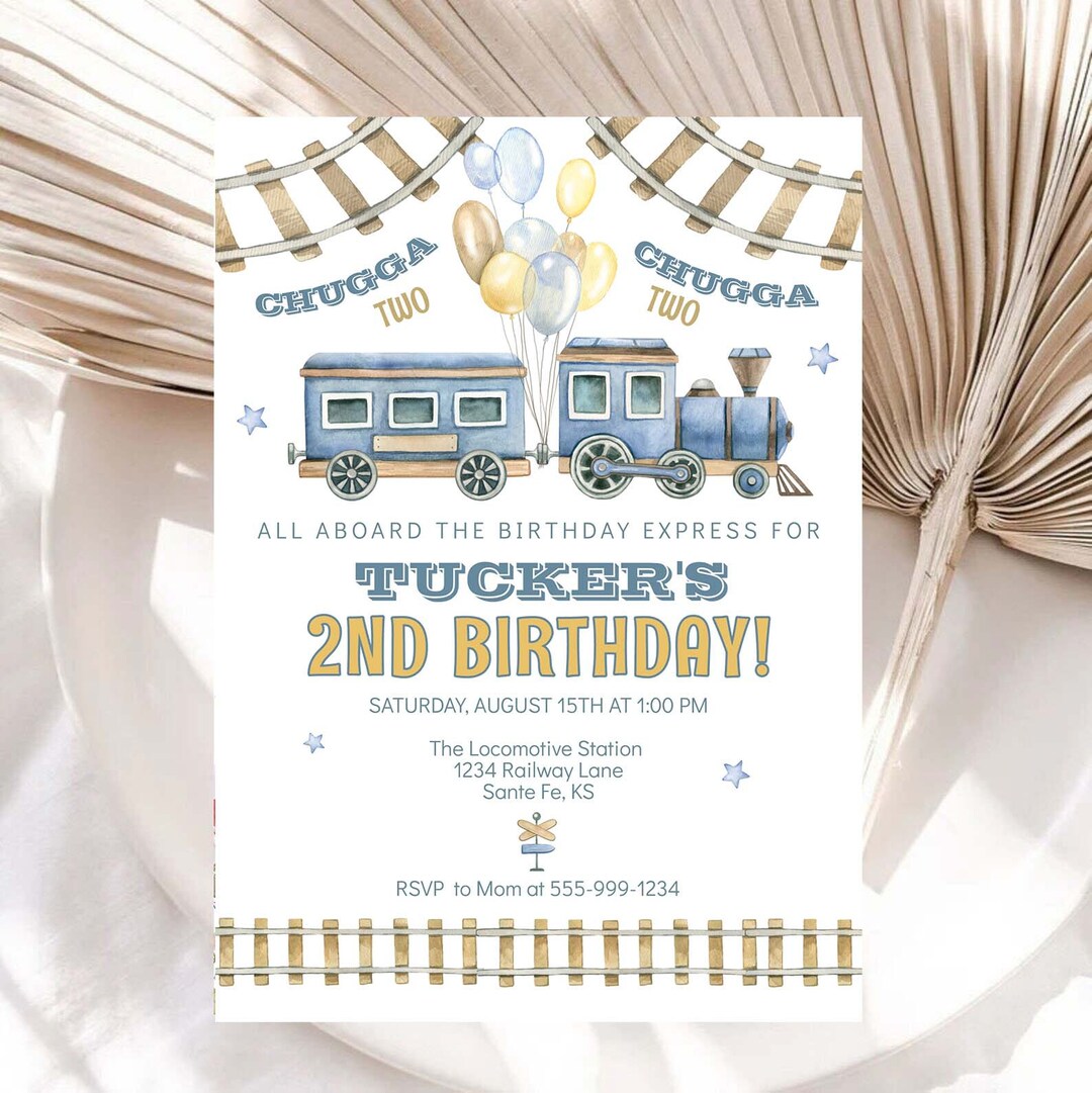 Train 2nd Birthday Party Invitation Template Chugga Chugga Two Two ...