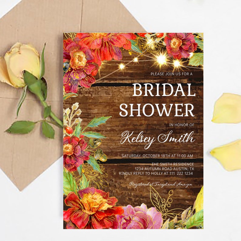 Rustic Bridal Shower Invitation Template Fall Floral - Etsy