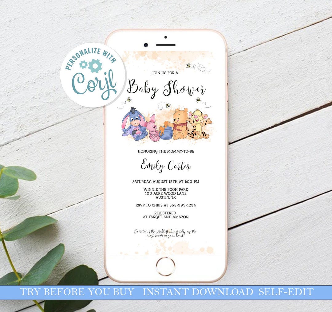 Winnie the Pooh Baby Shower Electronic Invitation Template Smartphone ...