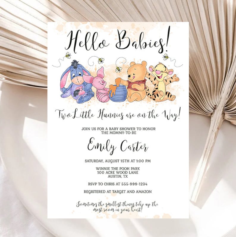 Winnie the Pooh Hello Babies Baby Shower Invitation Template - Etsy