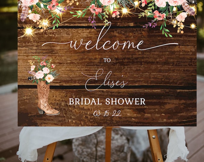 Pink Cowboy Boot Welcome Sign Bridal Shower or Wedding, Rustic Western ...