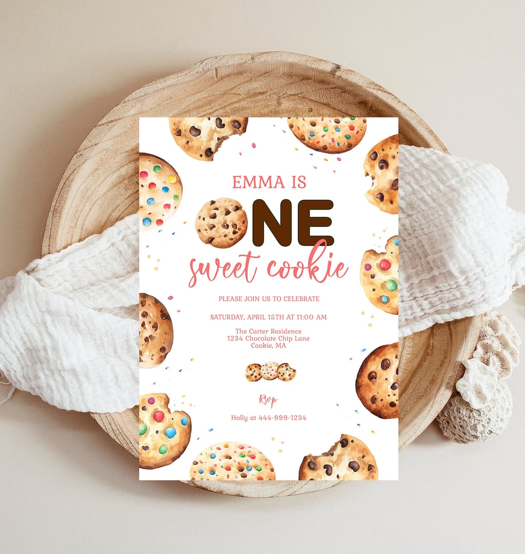 One Sweet Cookie 1st Birthday Invitation Template Chocolate Chip Cookie ...