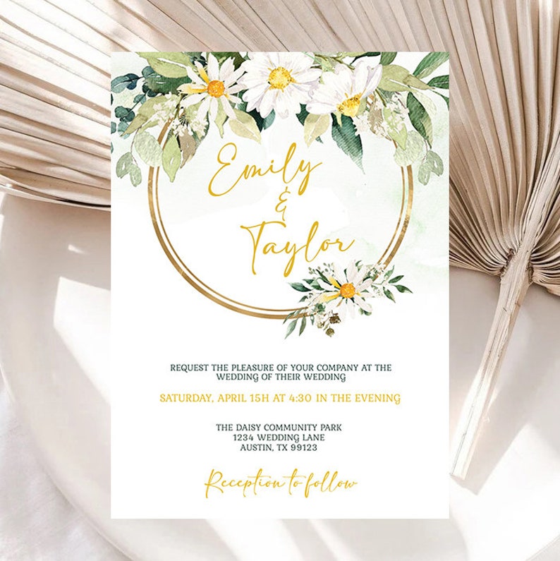 Daisy Greenery Wedding Invitation Template Daisy Wedding - Etsy