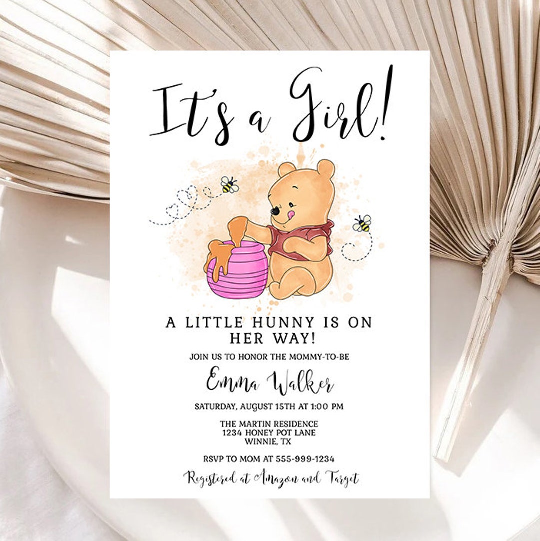 A Little Hunny is on the Way Girl Baby Shower Invitation Template ...