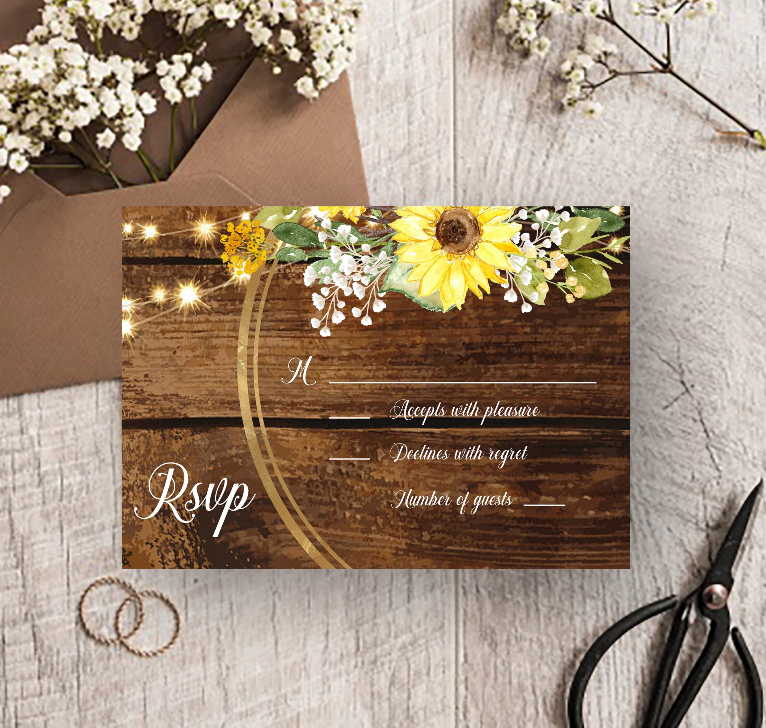 Rustic Country Sunflower Wedding 3 Card Invitation Templates - Etsy