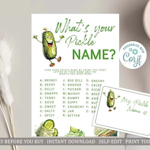 Pickle Name Game Template, Big Dill Birthday (editable, Printable) - Etsy