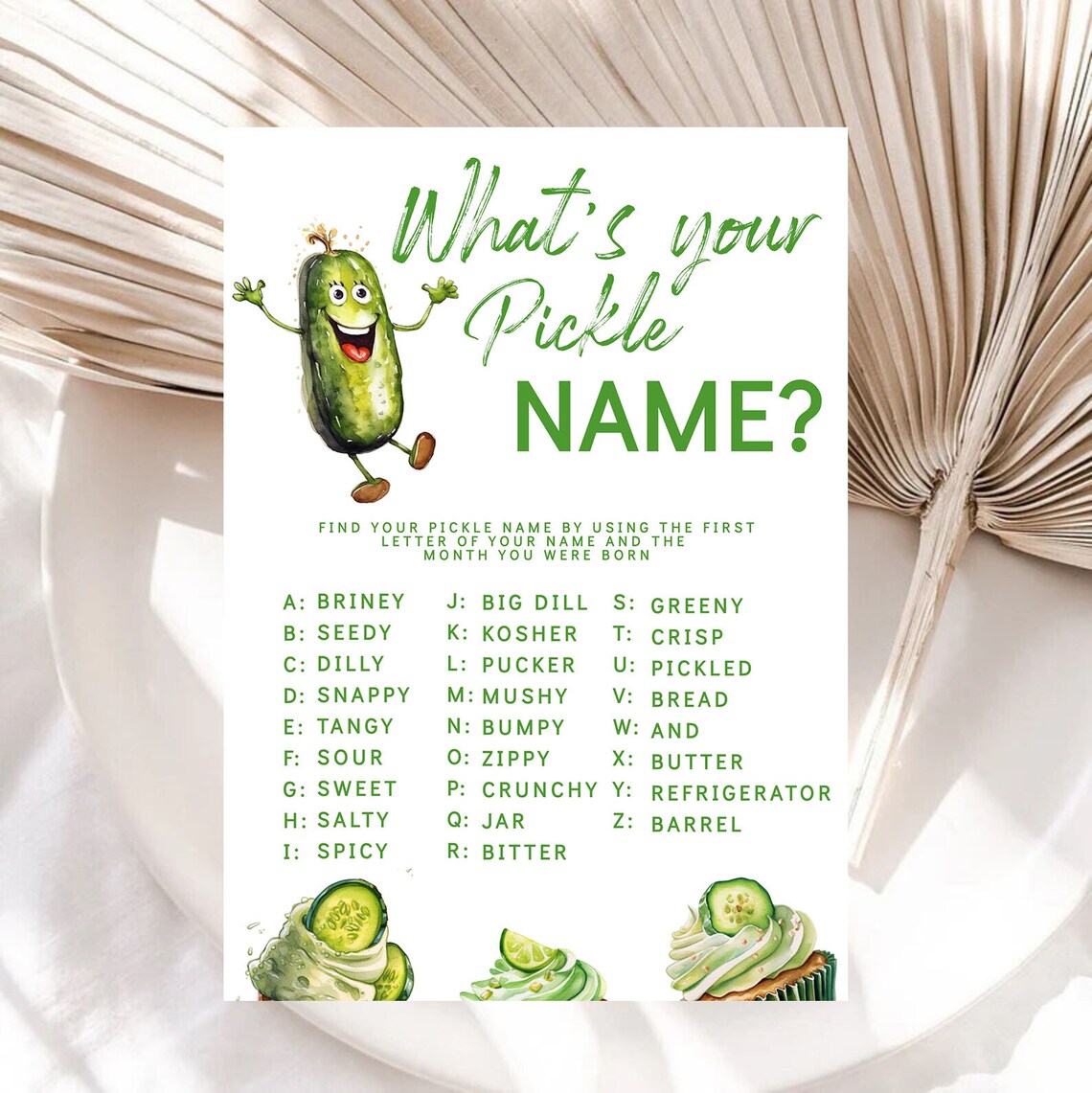 Pickle Name Game Template, Big Dill Birthday (editable, Printable) - Etsy