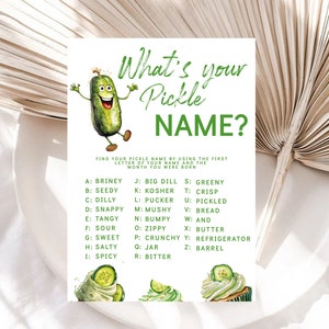 What's Your Pickle Name Game Template It's a Big Dill Birthday Party ...