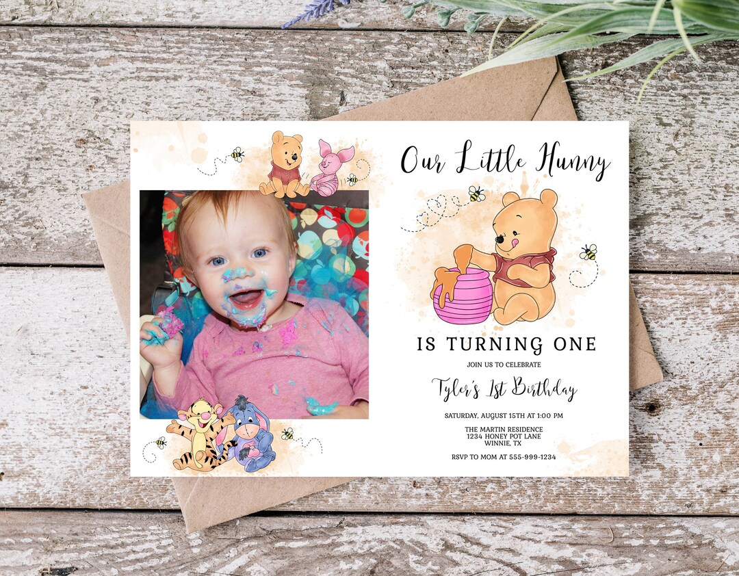 Our Little Hunny is Turning One Photo Invitation Template Winnie the ...
