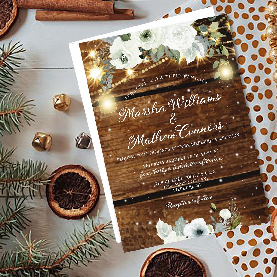 Rustic Country Winter Wedding Invitation 3 Card Set Template - Etsy