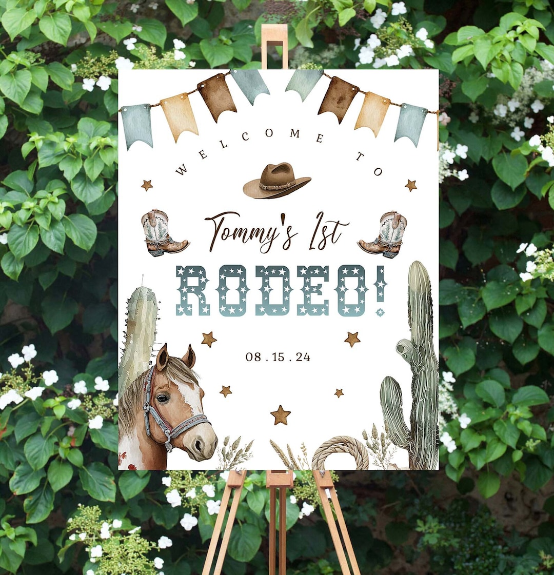 1st Rodeo Birthday Party Welcome Sign Template Cowboy Rodeo 1st ...
