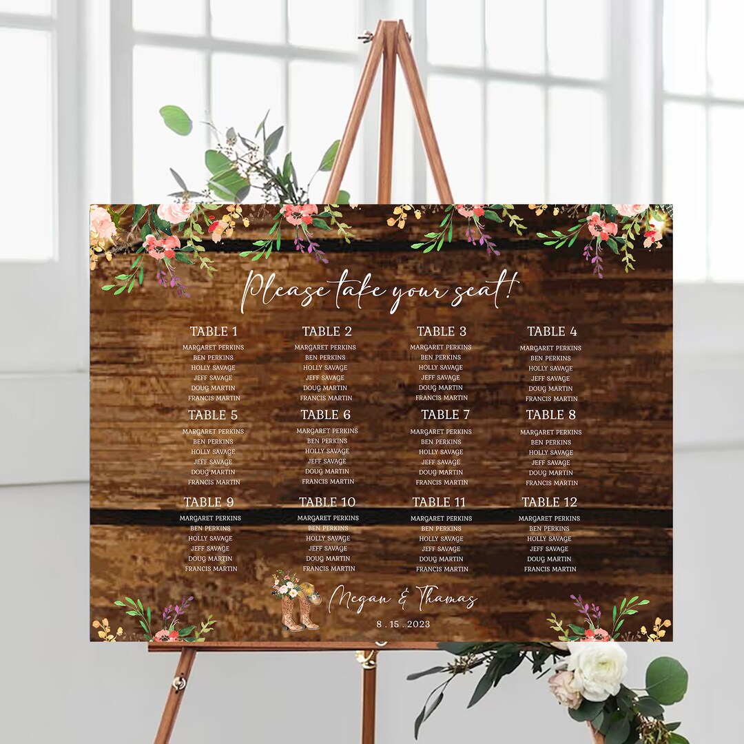 Editable Rustic Cowgirl Wedding Table Seating Chart Template Cowboy ...
