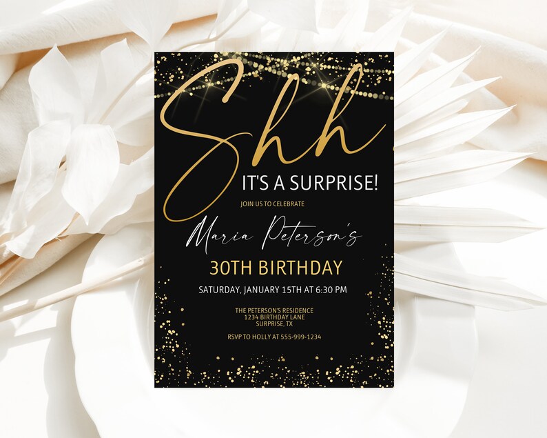 Editable Shh It's a Surprise Birthday Party Invitation - Etsy