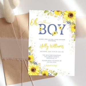 Sunflower Oh Boy Baby Shower Invitation Template Baby Shower Invite Sunflower Theme Boy Baby ...