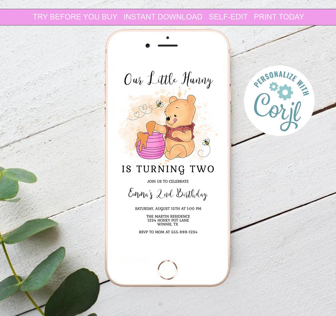 Winnie the Pooh Our Little Hunny is Turning Two 2nd Birthday Electronic ...